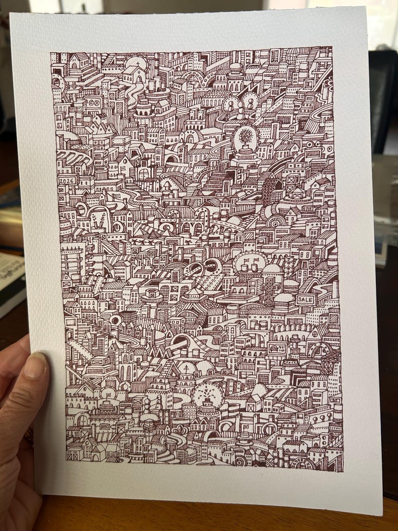 Original A4 Artwork, Sepia Cityscape. Hand Drawn, Signed, Unframed. - Etsy