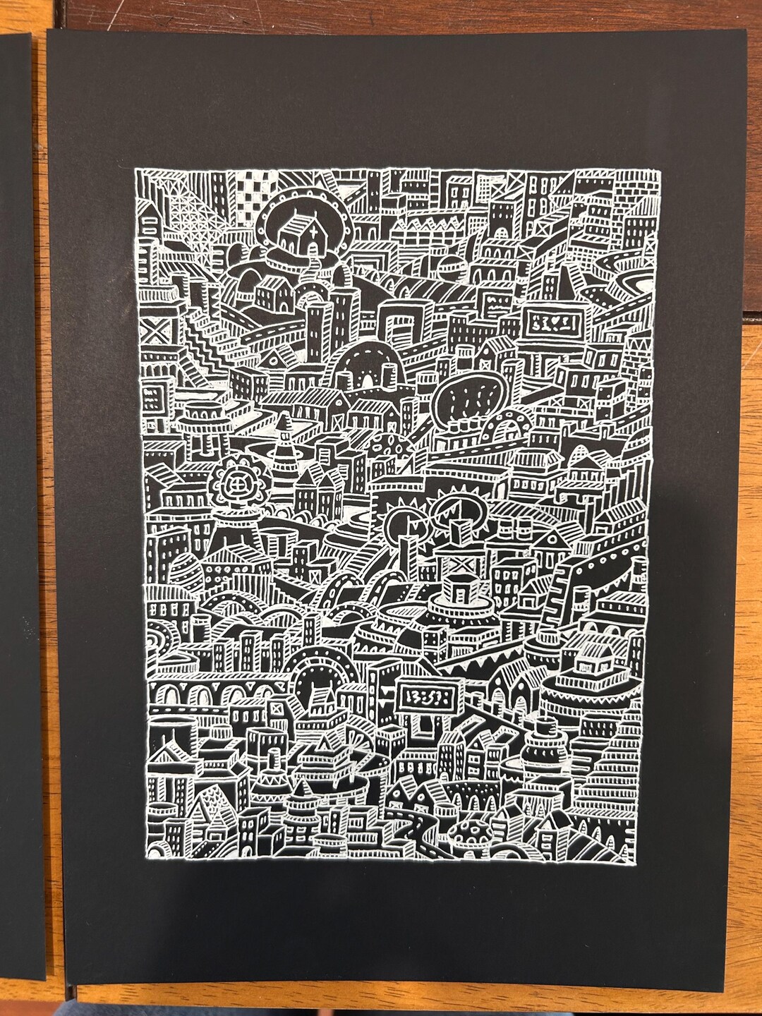 Original Drawing, A4 City Scape, Signed, Unframed, White Ink on Black ...