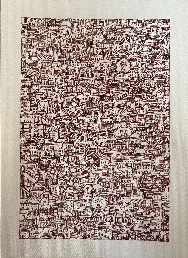Original A4 Artwork, Sepia Cityscape. Hand Drawn, Signed, Unframed. - Etsy