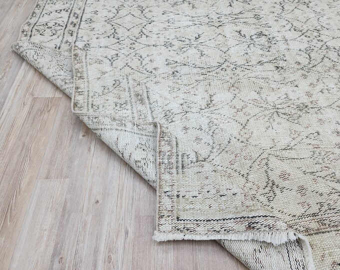Special Turkish Cream Area Rug 6x10 Feet Vintage Beige Area Rug Hand ...