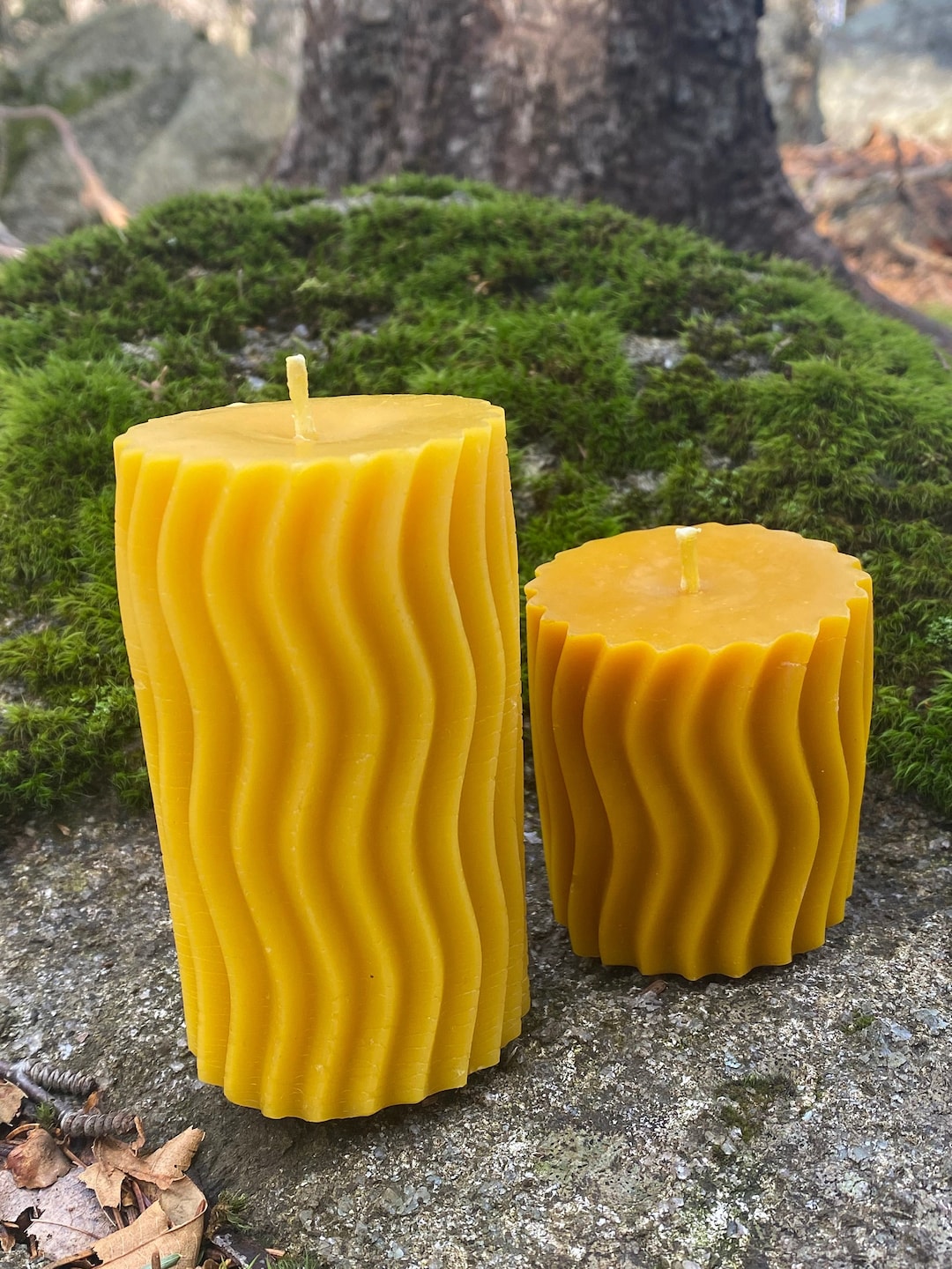 Fluted Pillar Candle, Ribbed Pillar Candle, Pure Beeswax Candle, Funky ...