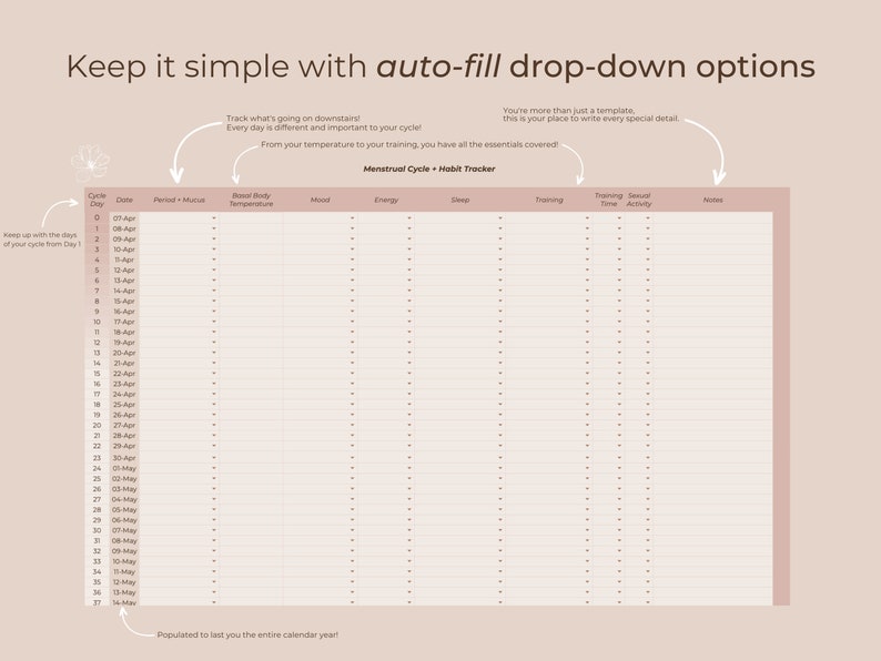 Menstrual Cycle Tracker Spreadsheet Google Sheets Template - Etsy