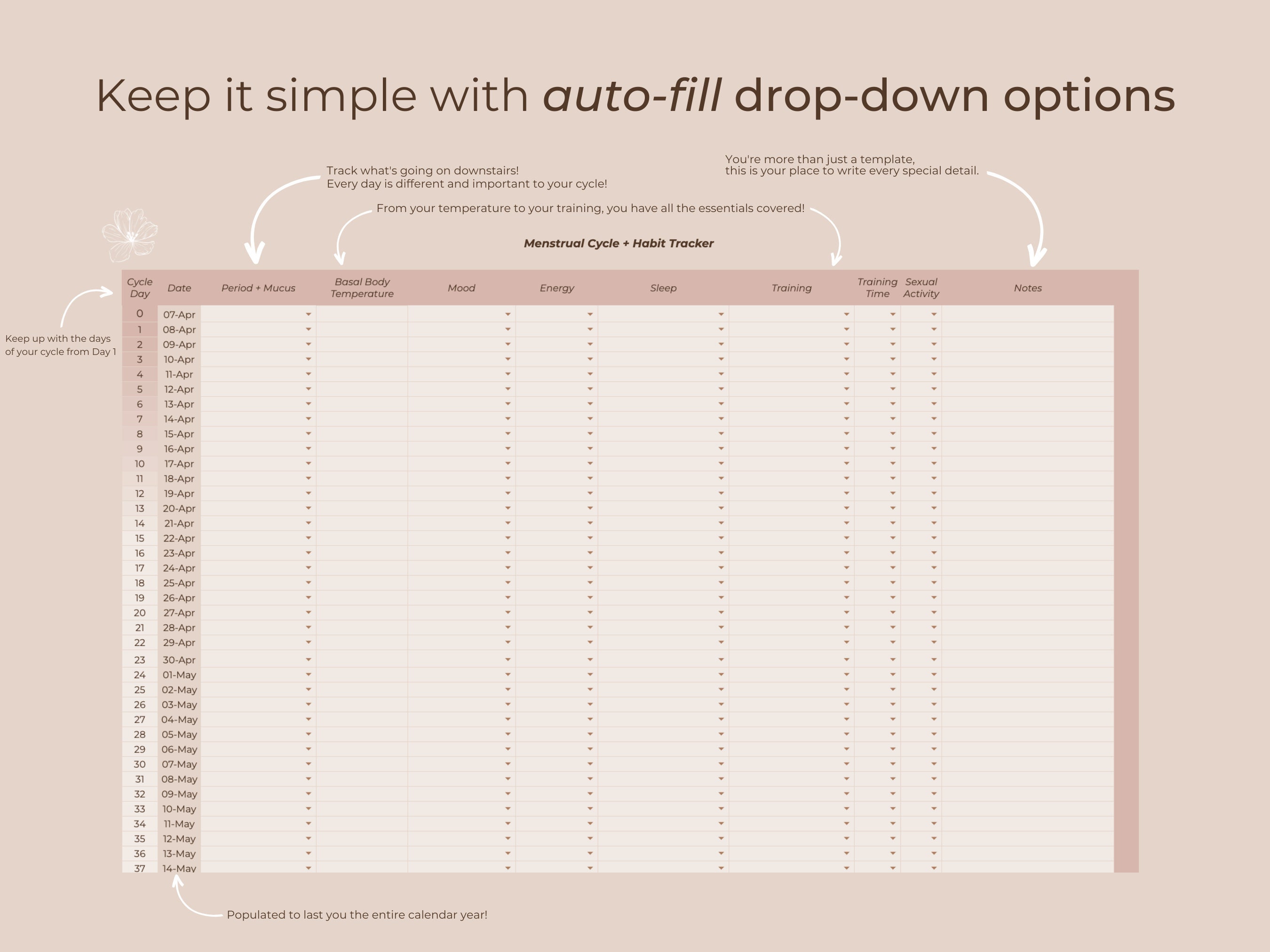 Menstrual Cycle Tracker Spreadsheet | Google Sheets Template | Period ...