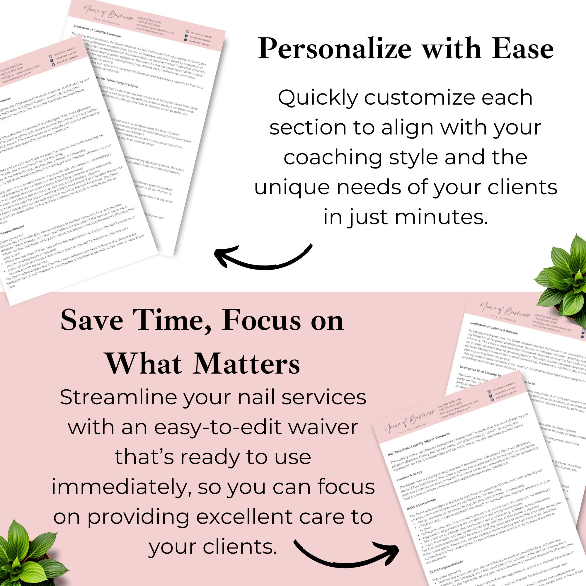 Nail Salon Liability Waiver Form Editable Client Consent Form Printable ...