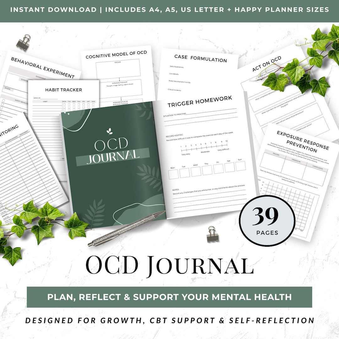 OCD Planner, Printable OCD Worksheets, Mental Health Journal, Daily ...