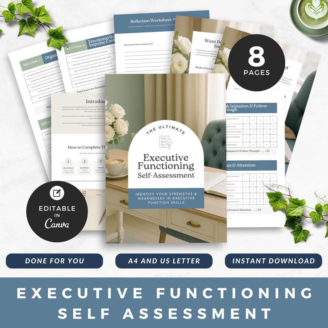 Executive Functioning Self Assessment Printable for Life Coaches | ADHD ...