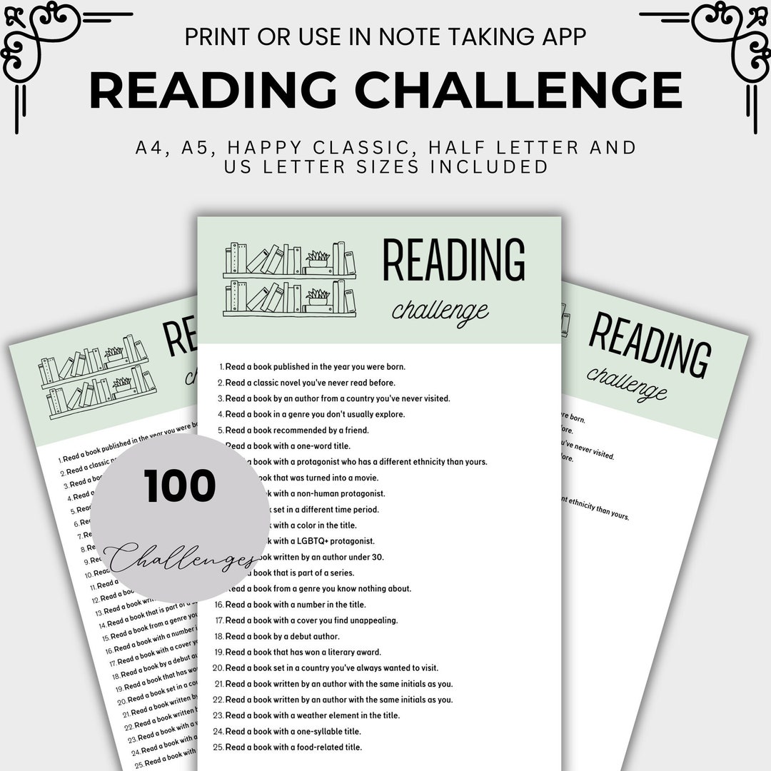 Reading Challenge 100 Reading Book Journal Printable Reading Ideas Book ...