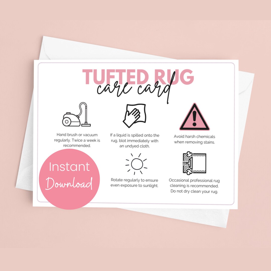 Tufted Rug Care Card Template for Small Business, Printable Acrylic Rug ...
