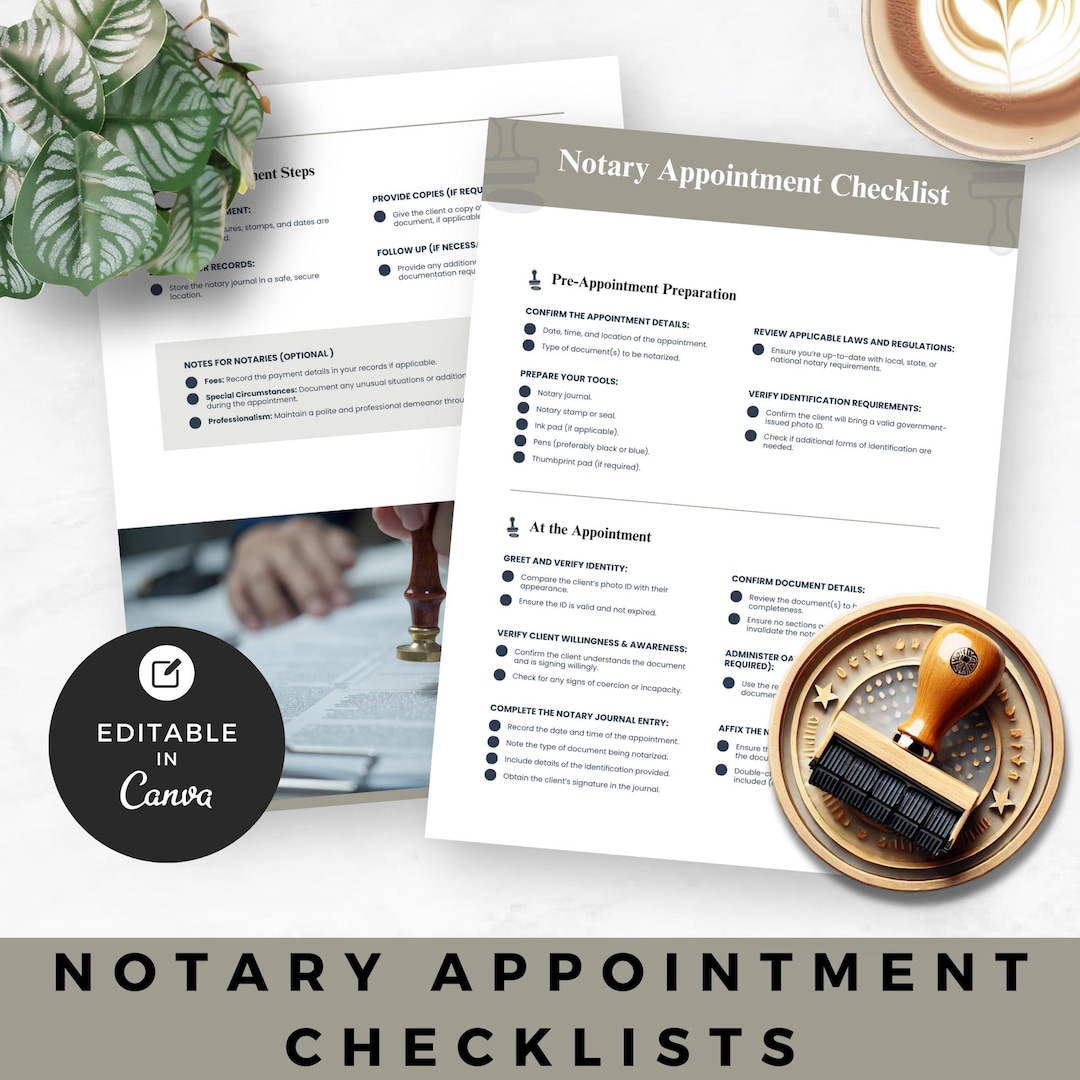 Notary Appointment Checklist Template Canva Signing Agent List Template ...