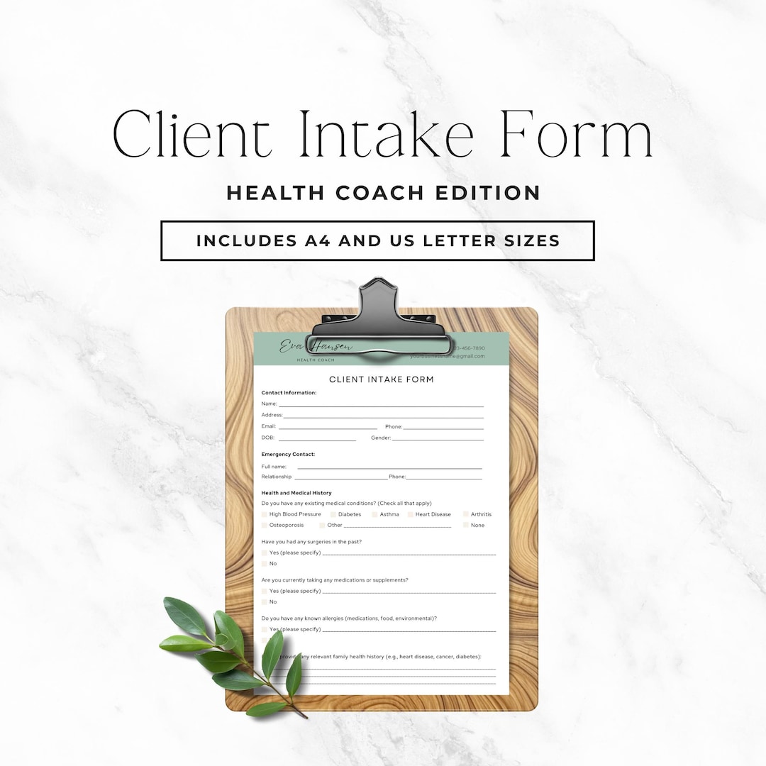 Health Coach Client Intake Form, Nutrition Coach Onboarding Template ...