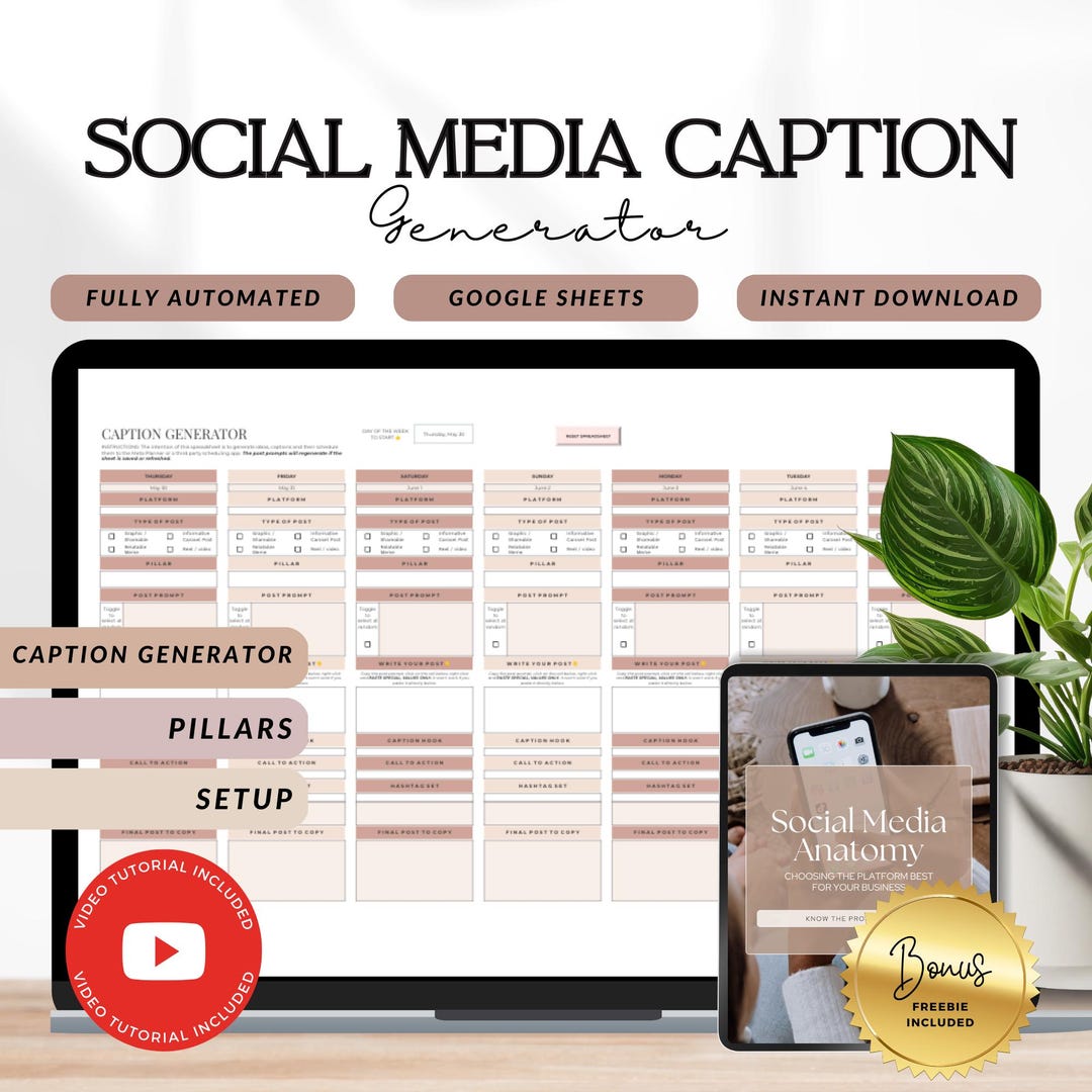 Social Media Content Planner Spreadsheet Instagram Caption Generator ...