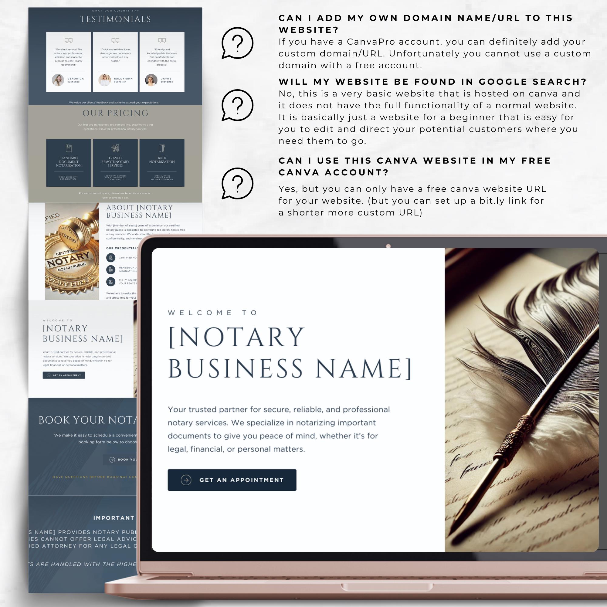 Notary Website Template Canva, Loan Signing Agent Website, Notary ...