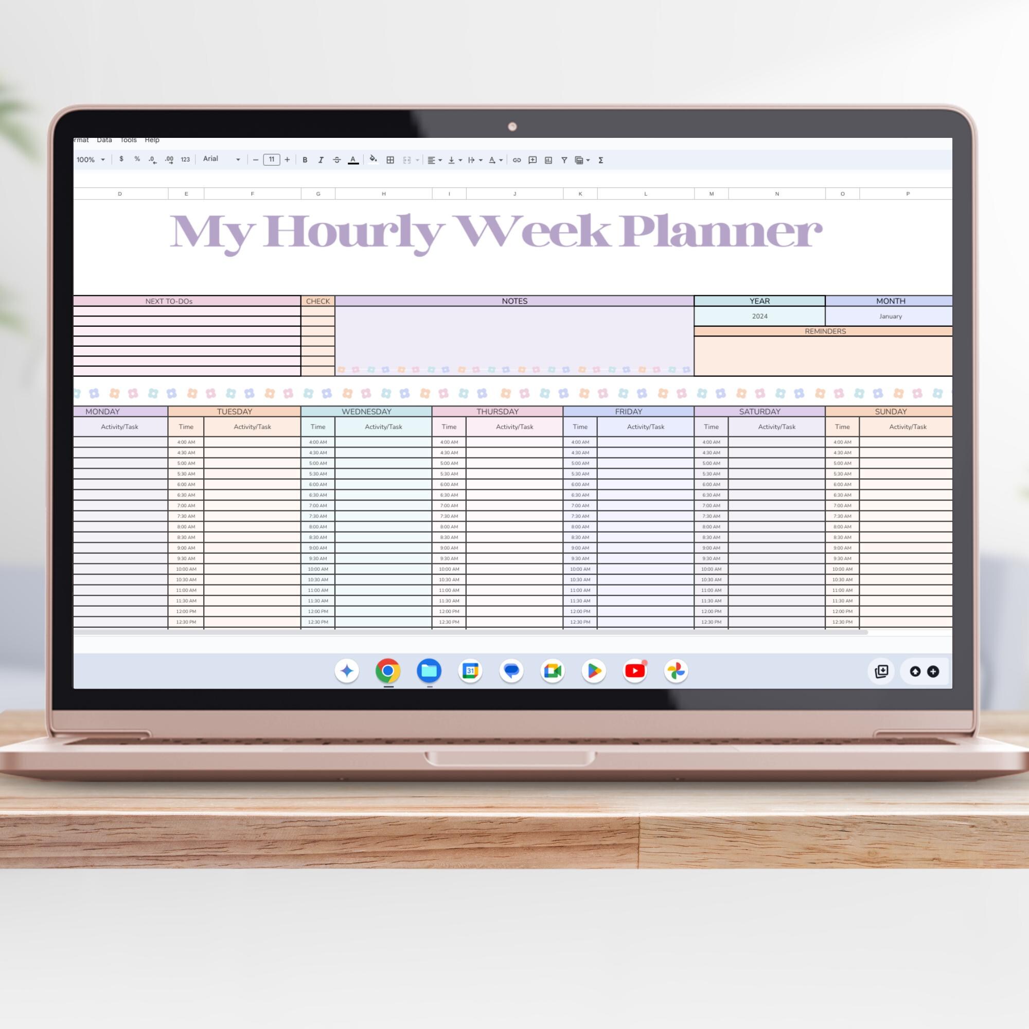 Hourly Weekly Planner Spreadsheet, Time Blocking Calendar, Google ...