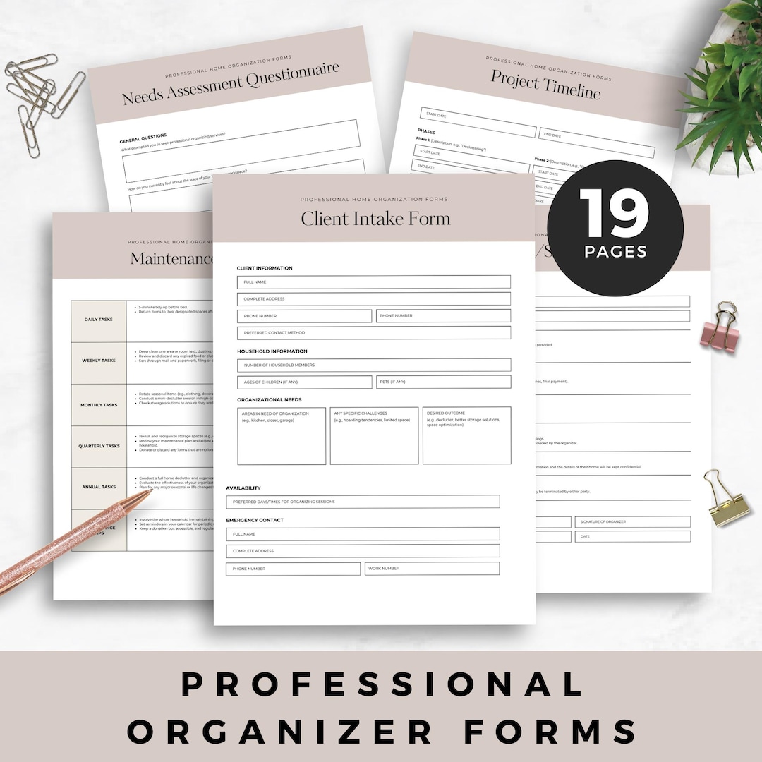 Professional Organizer Form Bundle Home Organizer Template Client ...