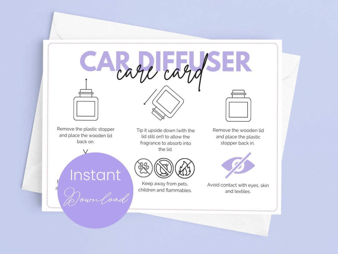 Car Diffuser Care Card Car Diffuser Safety Card Car Freshener Care Card ...