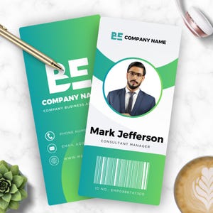 Editable ID Badge Template Canva, Printable Employee Name Tag, Photo ID ...