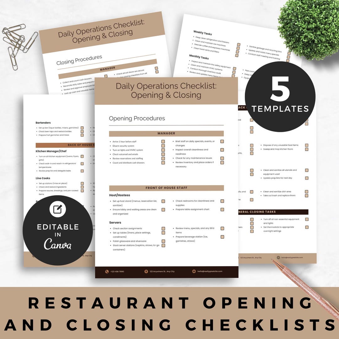 Restaurant Opening and Closing Checklist, Comprehensive Guide for ...