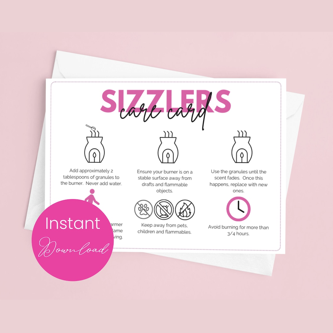 Salt Sizzlers Care Card Printable Safety Guide Simmering Granules ...