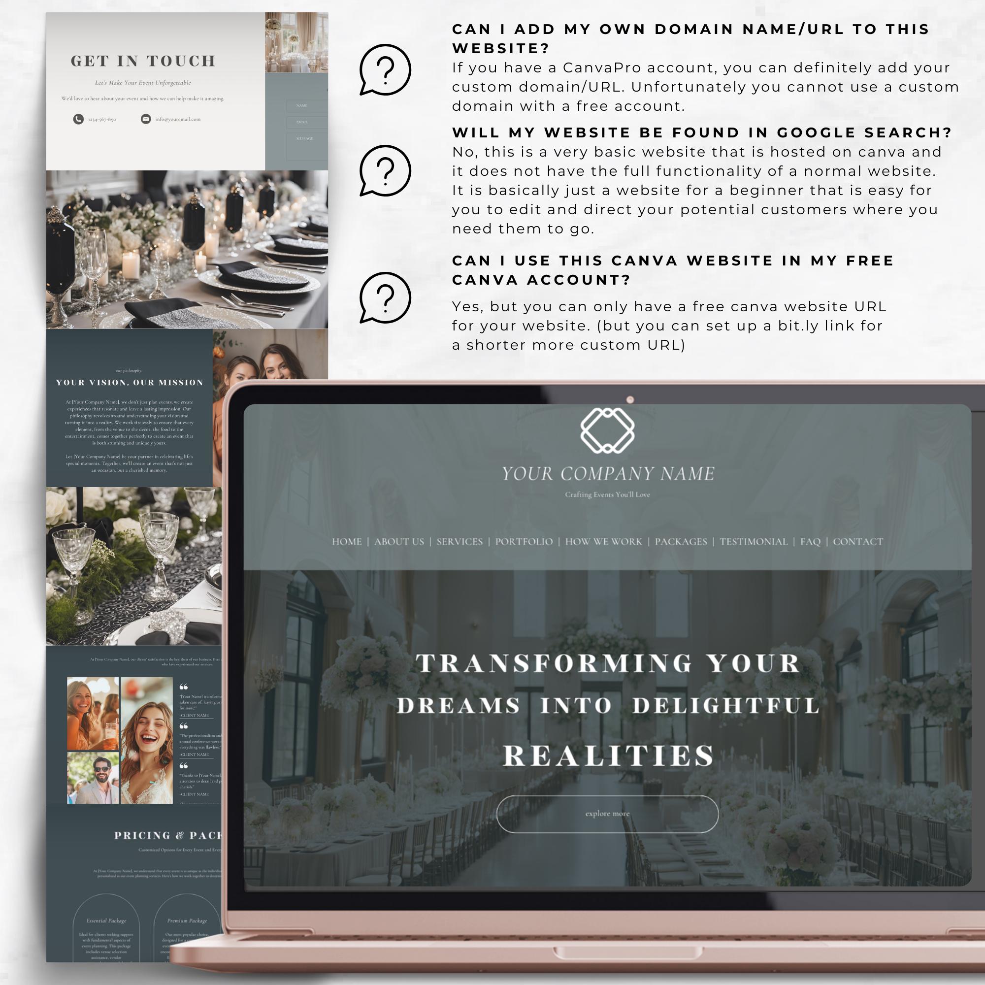 Event Planner Website Template Canva Editable Event Management Webpage ...