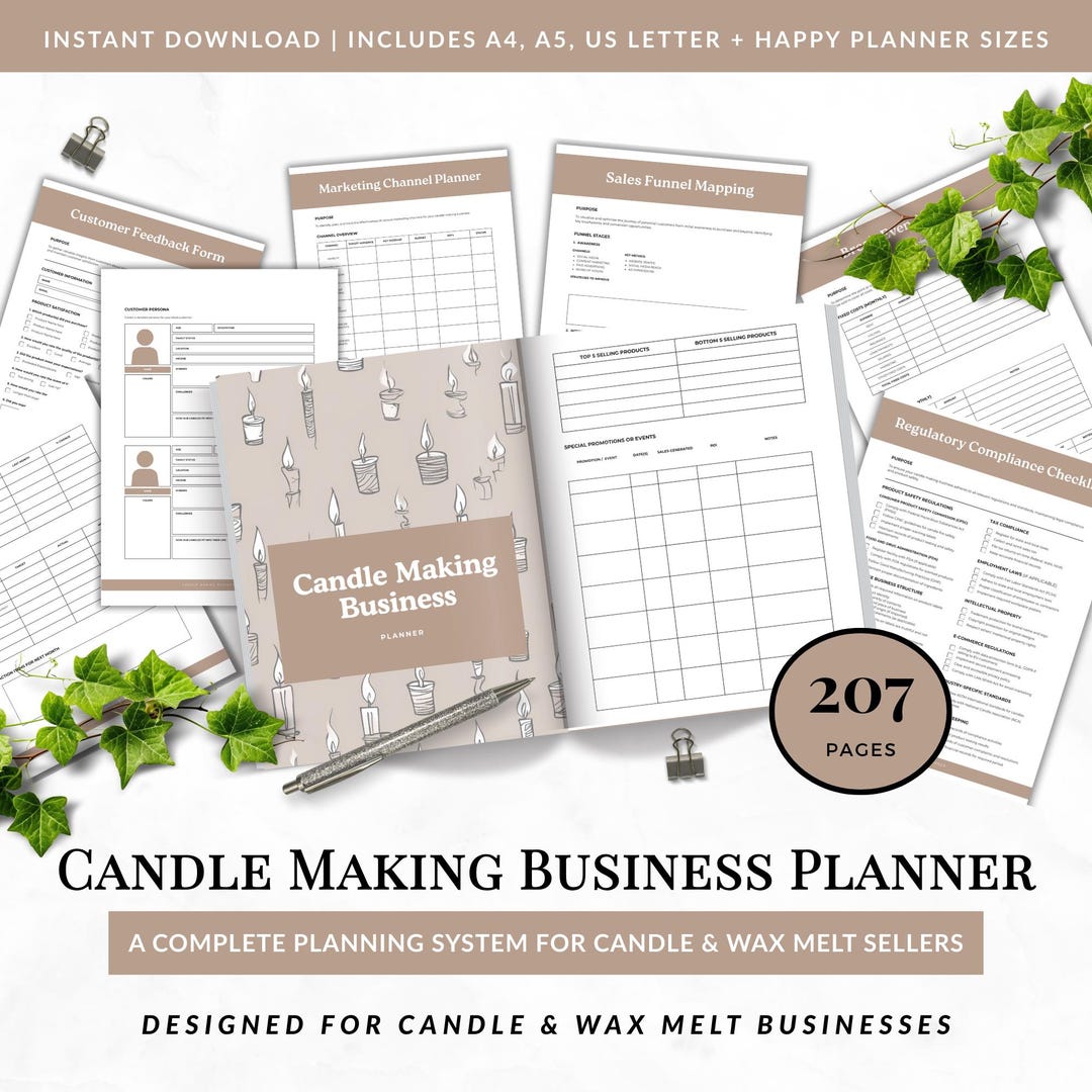 Candle Making Business Planner Printable PDF, Candle Seller Organizer ...