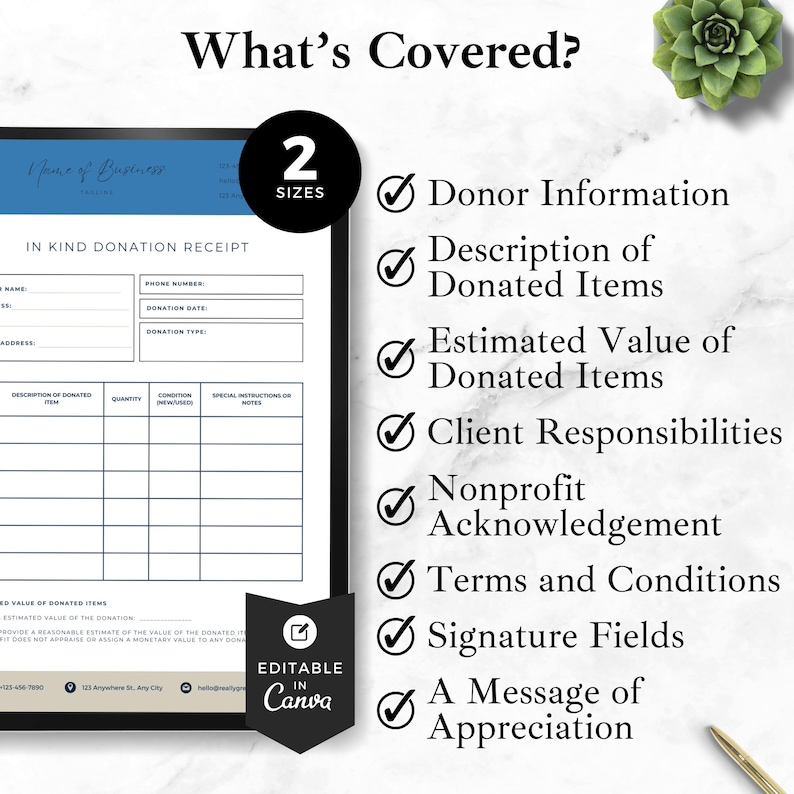Editable Donation Receipt Template for Nonprofit, Canva in Kind Gift ...