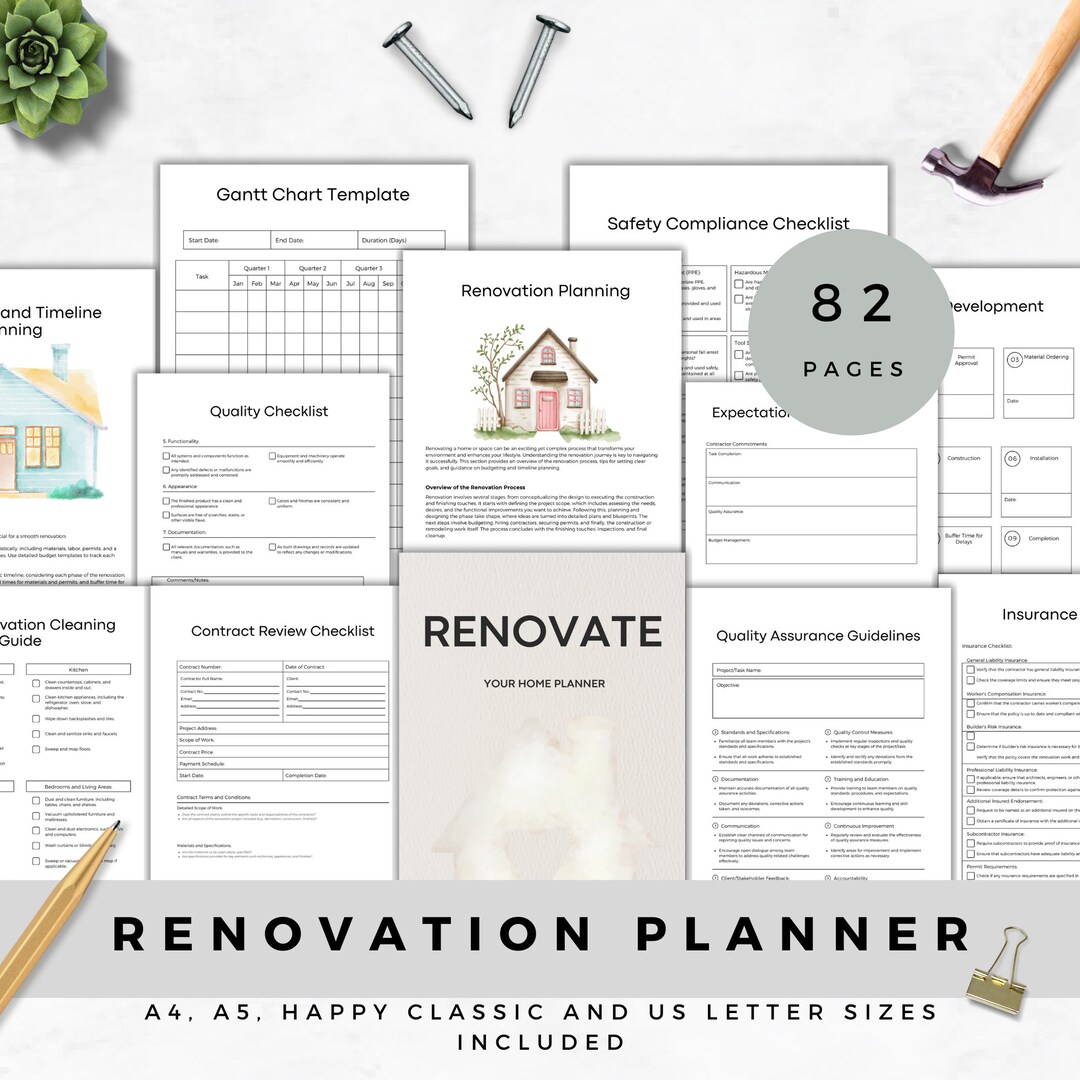 House Renovation Planner Printable Home Improvement Planner Remodelling ...