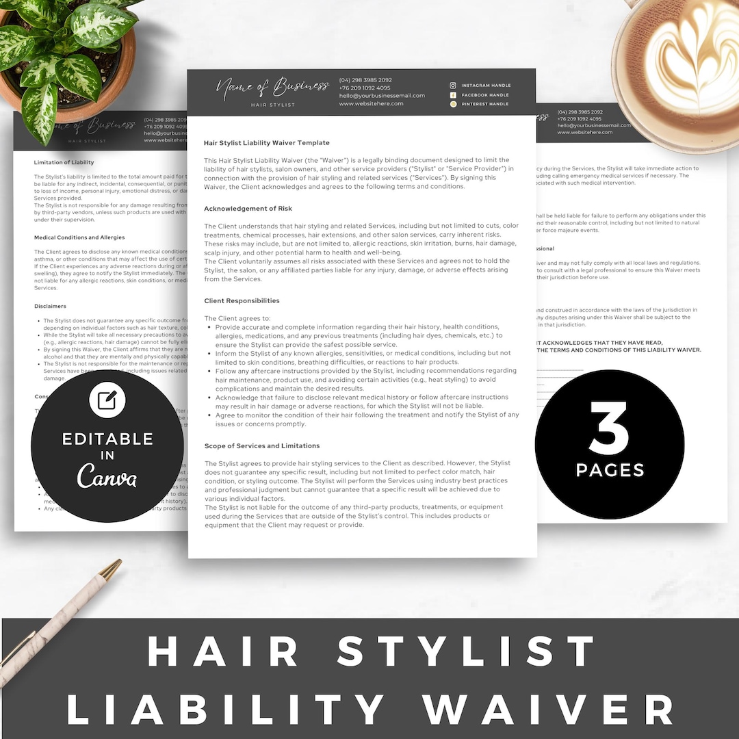 Editable Hair Stylist Liability Waiver Template | A4 & US Letter Sizes ...