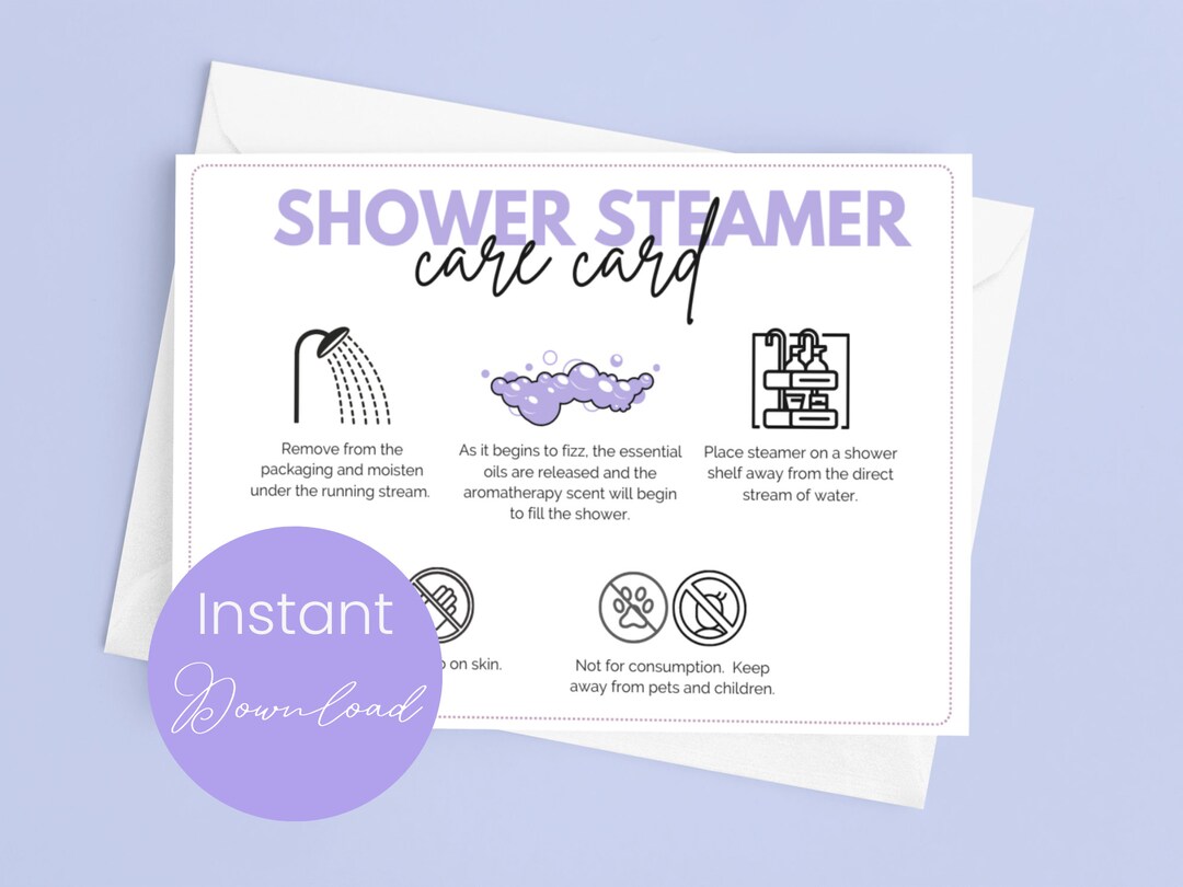 Shower Steamer Care Card Shower Steamers Printable Shower - Etsy