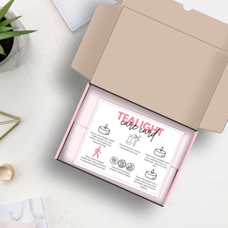 Tea Light Candle Safety Card Printable, Candle Care Instructions Insert ...