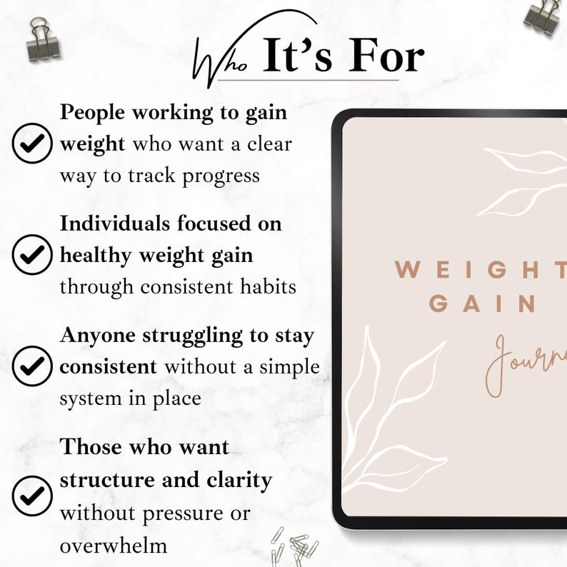 Weight Gain Journal Printable Workout Tracker Body Measurement Log Meal ...