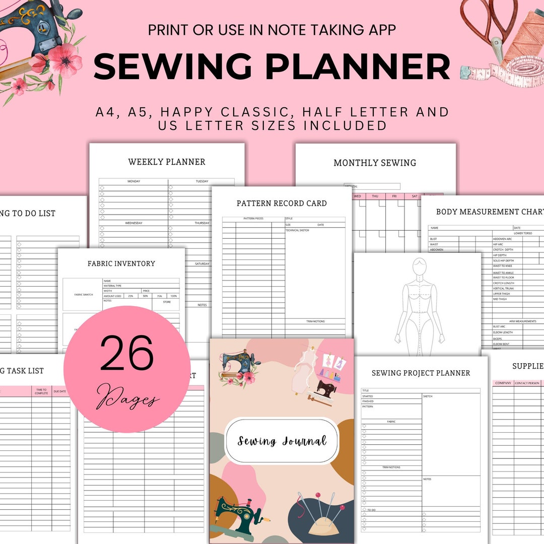 Sewing Planner For Seamstress Journal Sewing Printable Sewing Checklist