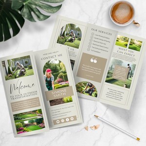 Editable Landscaping Brochure Template for Canva, Lawn Care Trifold ...