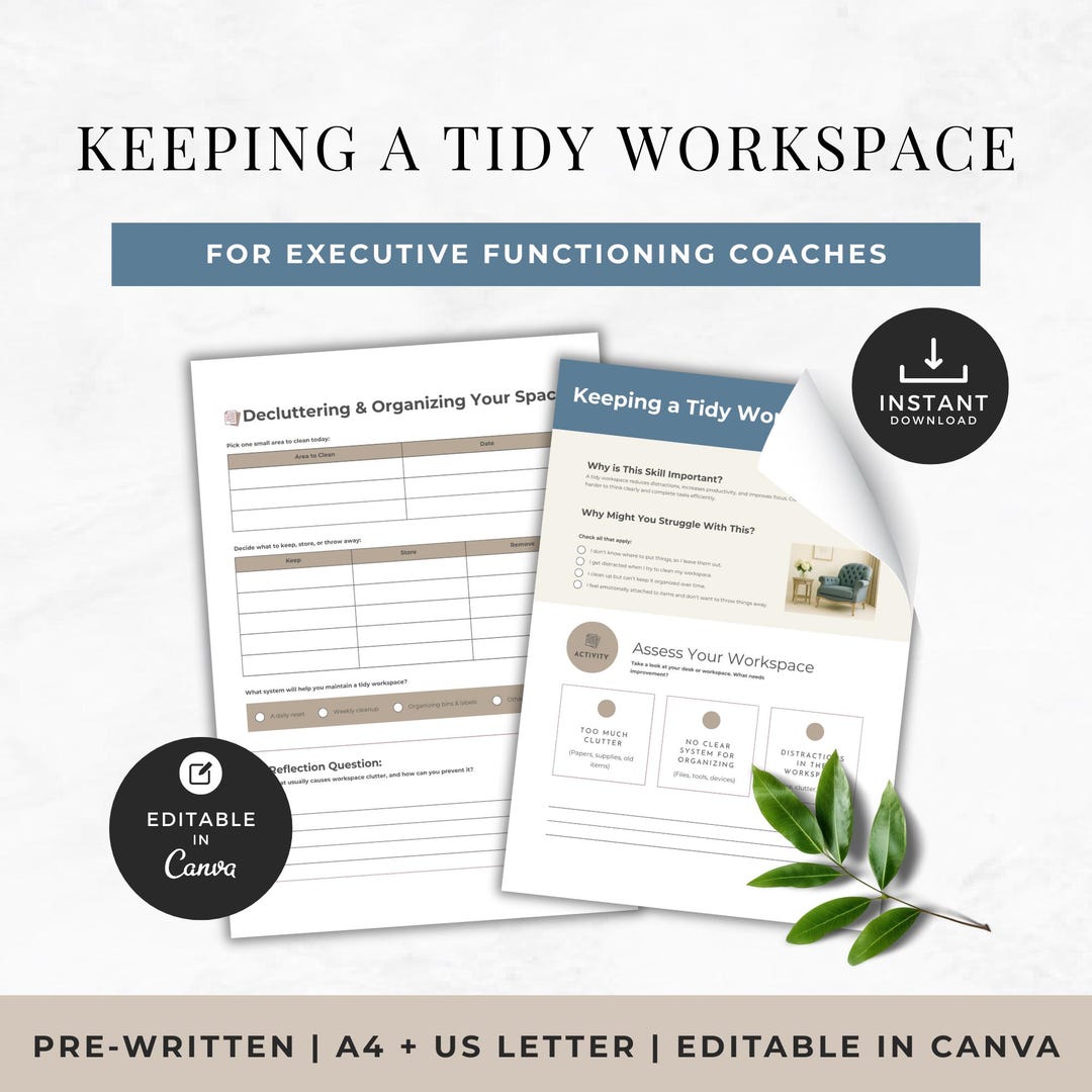 Executive Function Coaching Worksheets, Editable Canva Decluttering and ...