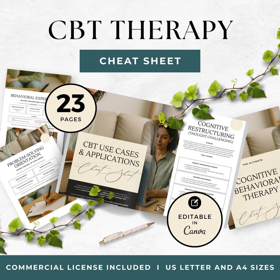 CBT Cheat Sheet, Cognitive Behavioral Therapy Worksheets, Printable ...