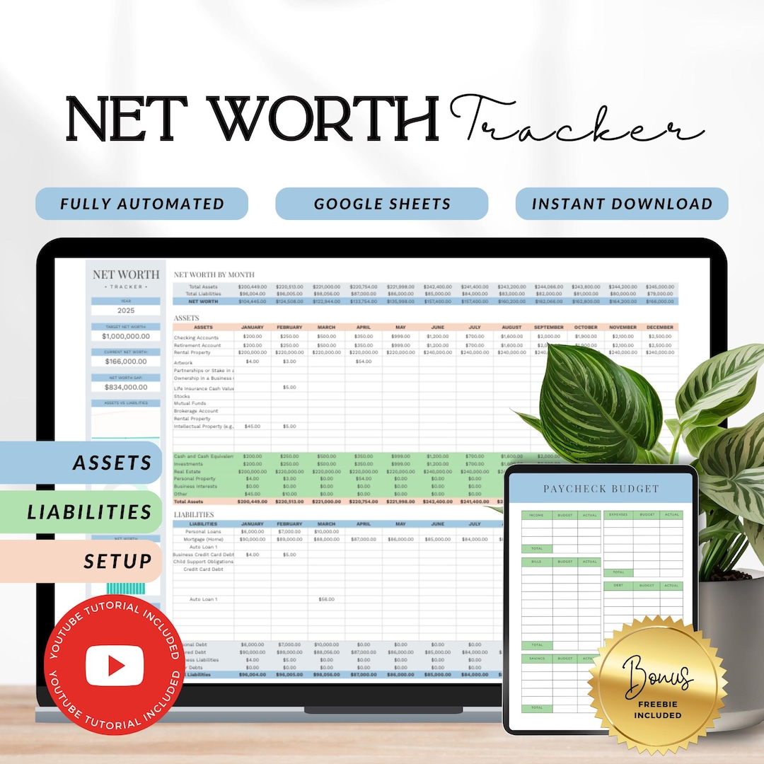 Net Worth Tracker Spreadsheet Google Sheets Annual Net Worth Dashboard ...