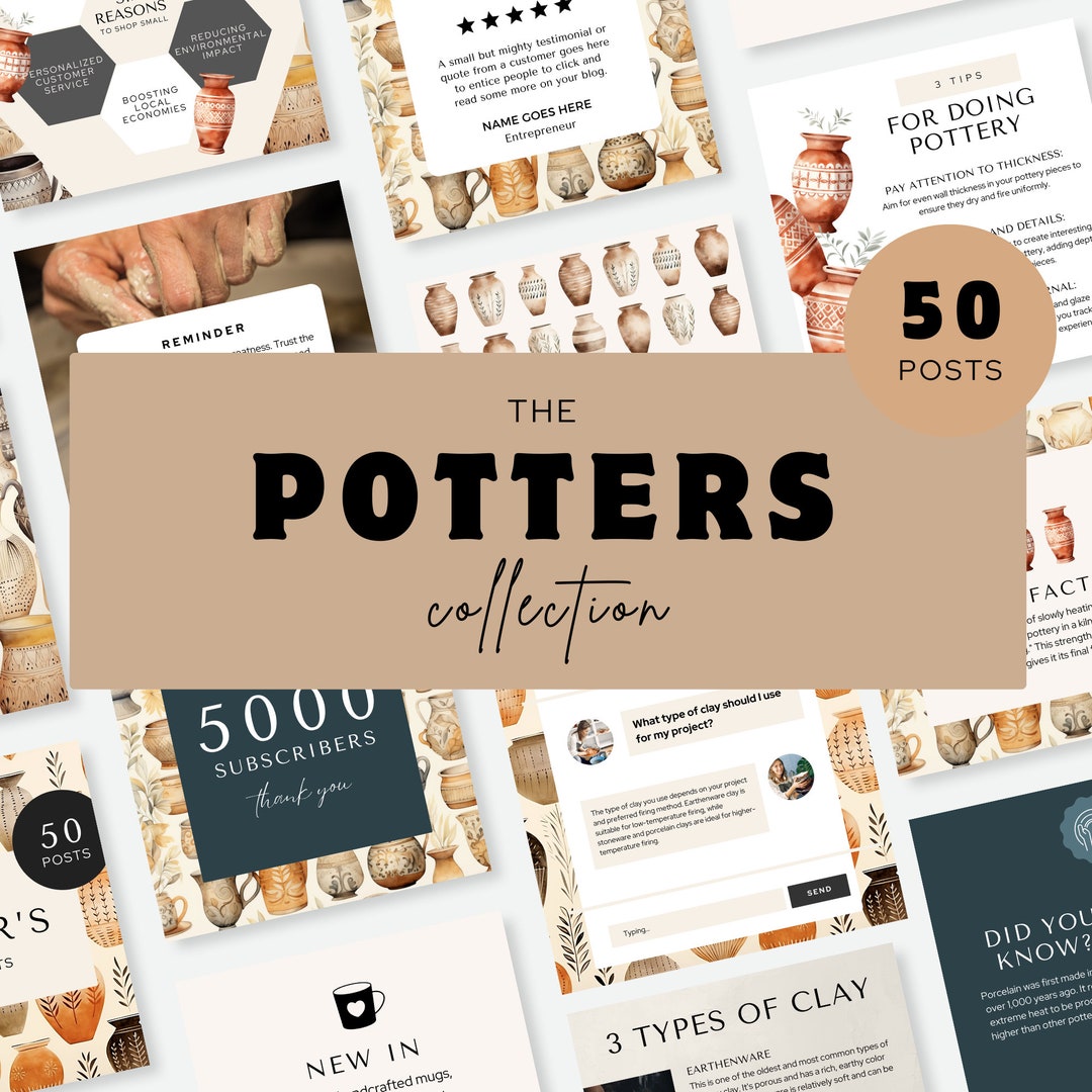 Pottery Instagram Posts Editable Potter Social Media Template Bundle ...