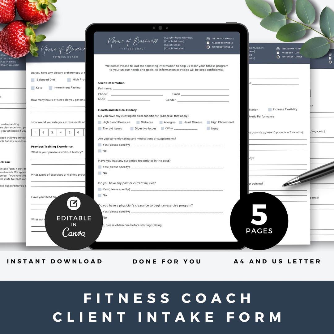 Fitness Coach Client Intake Form, Customizable Personal Trainer ...