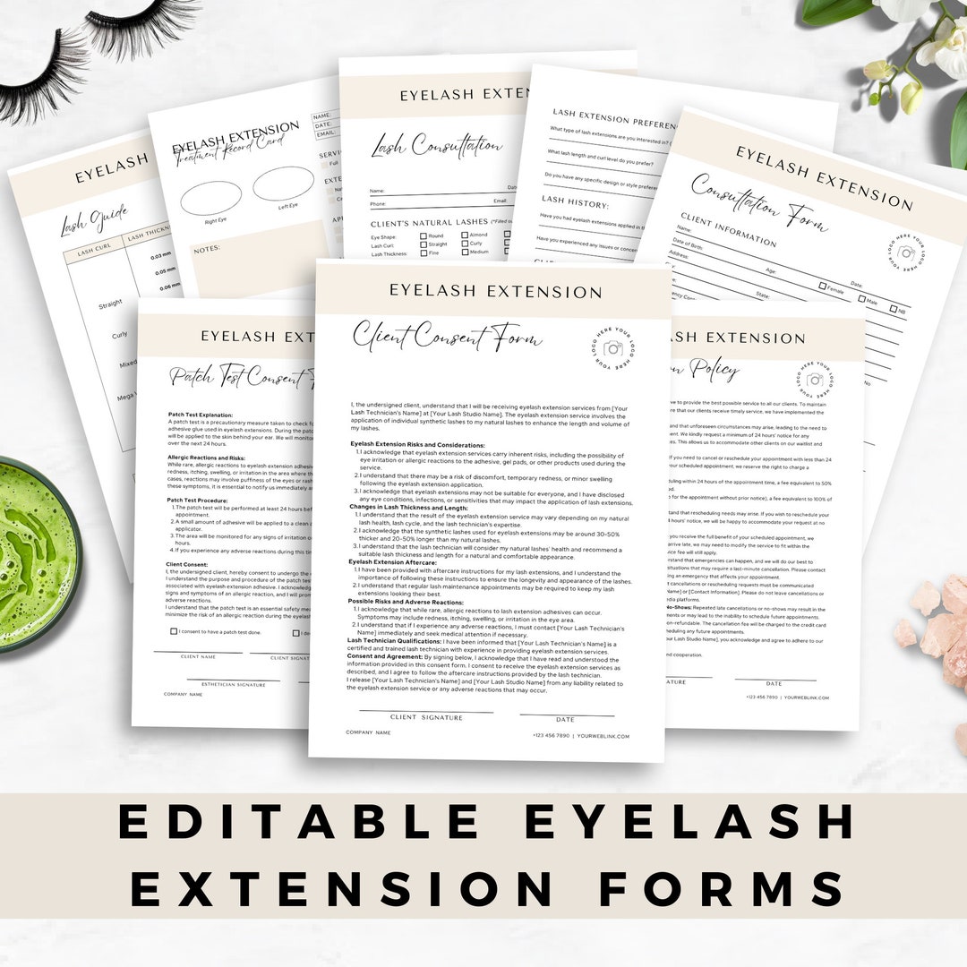 Editable Lash Extensions Forms Bundle | Lash Consultation, Consent ...