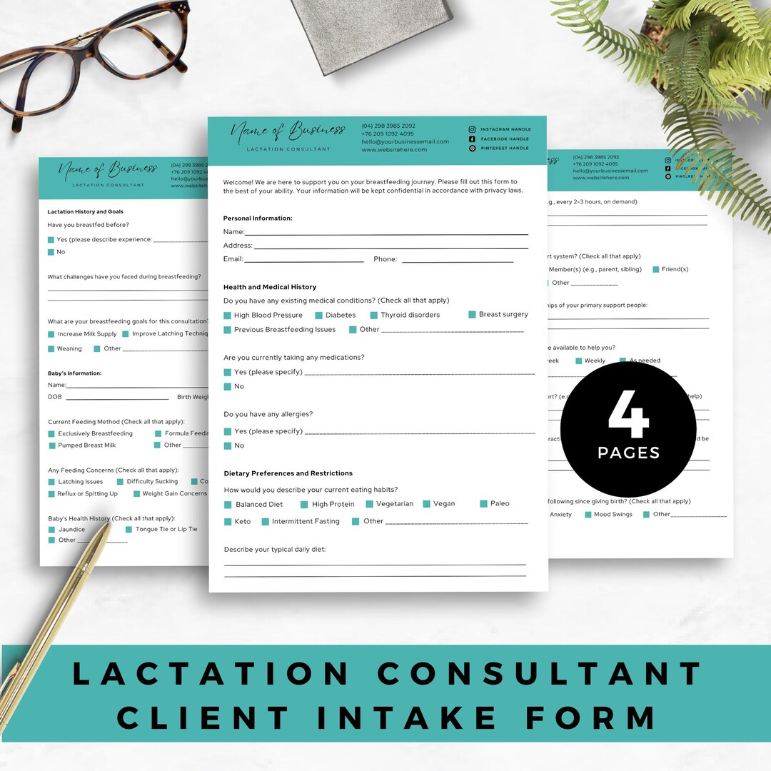 Lactation Consultant Client Intake Form, Editable Breastfeeding Form ...