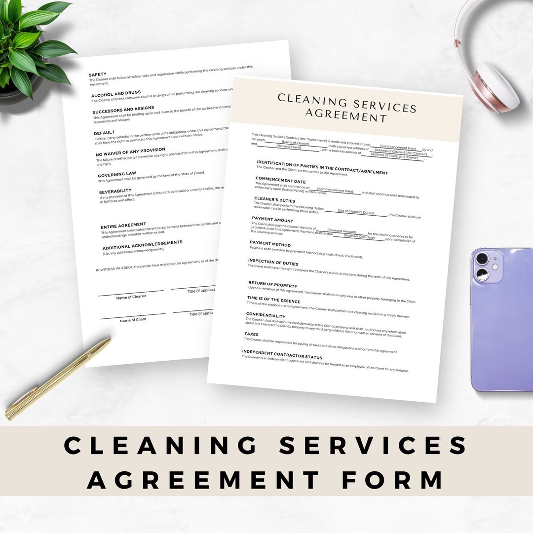 Editable Cleaning Services Agreement Form Cleaner Contract Template ...