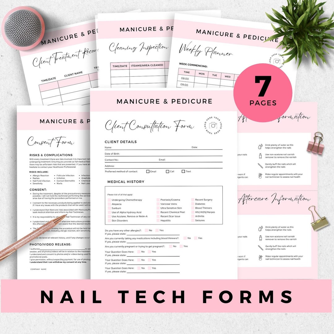 Nail Tech Form Bundle Editable Client Consultation Form Nail Salon ...