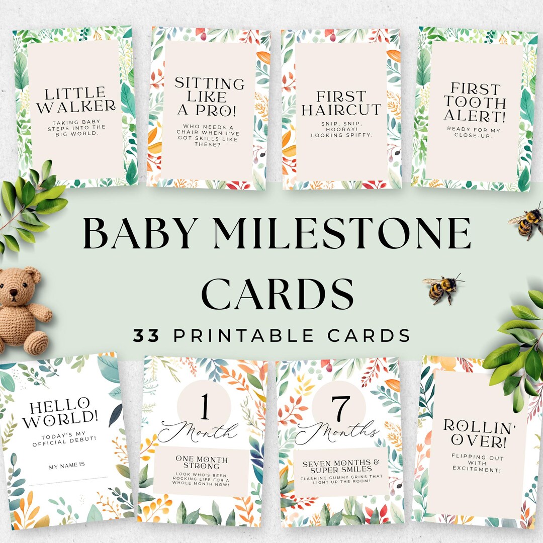 Printable Baby Milestone Cards Watercolor Floral Baby Memory Keepsake ...