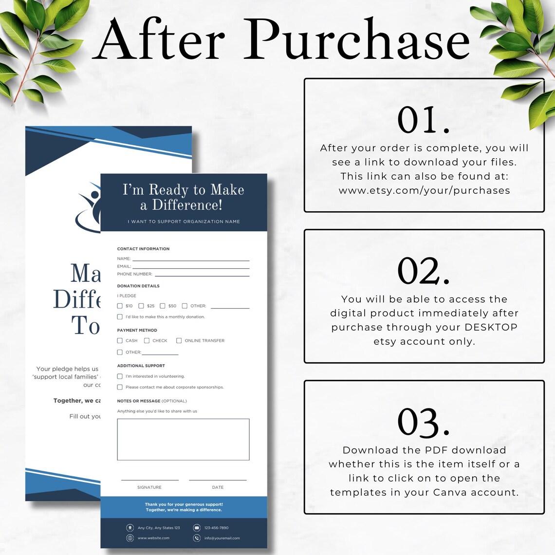 Donation Pledge Card Template for Non-profits, Editable Canva Giving ...