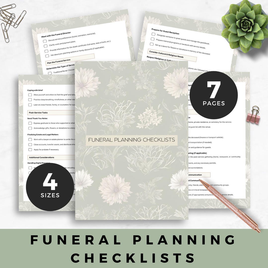 Funeral Planning Checklists Printable End of Life Planning Lists for ...