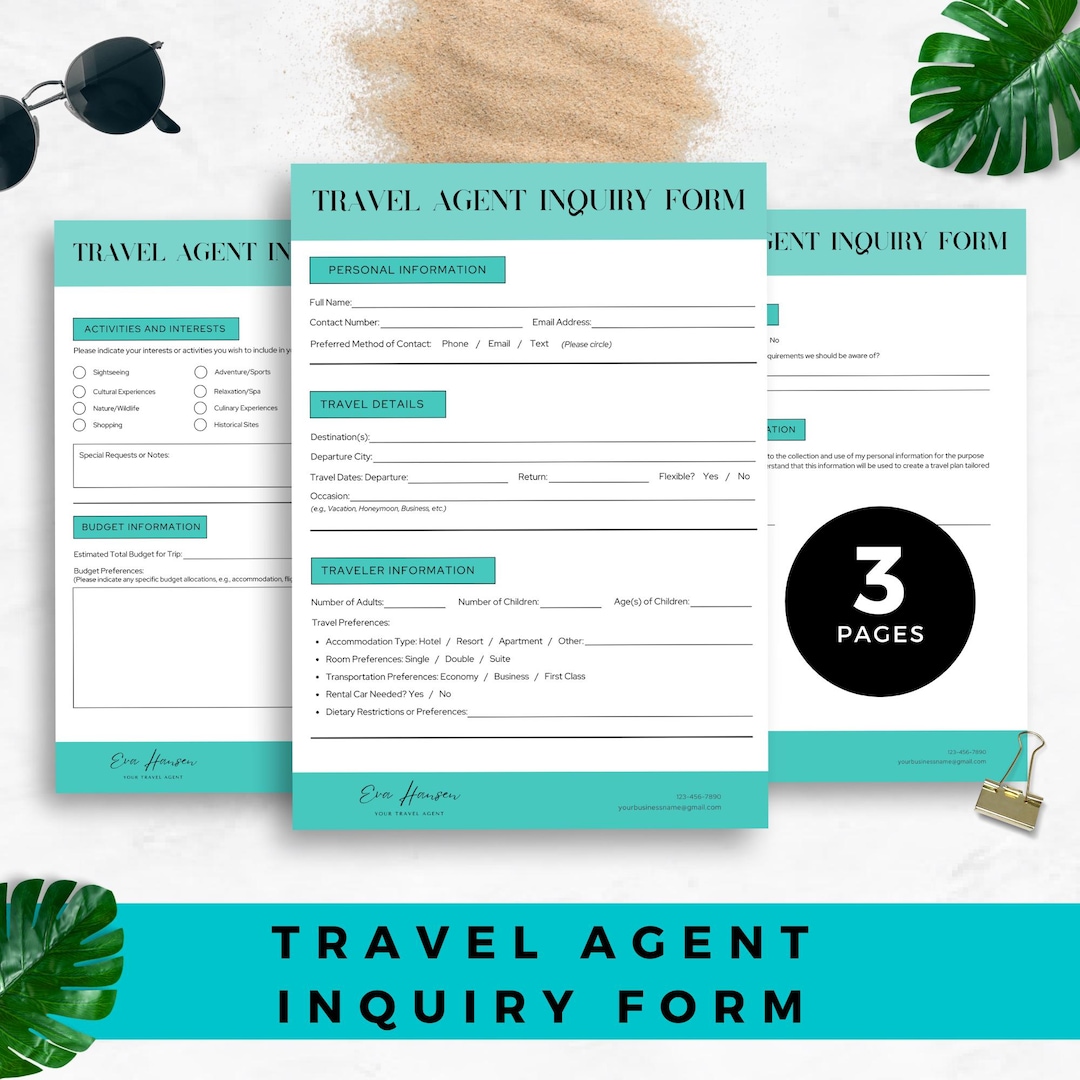 Travel Agent Client Intake Form Editable Travel Inquiry Client Form ...