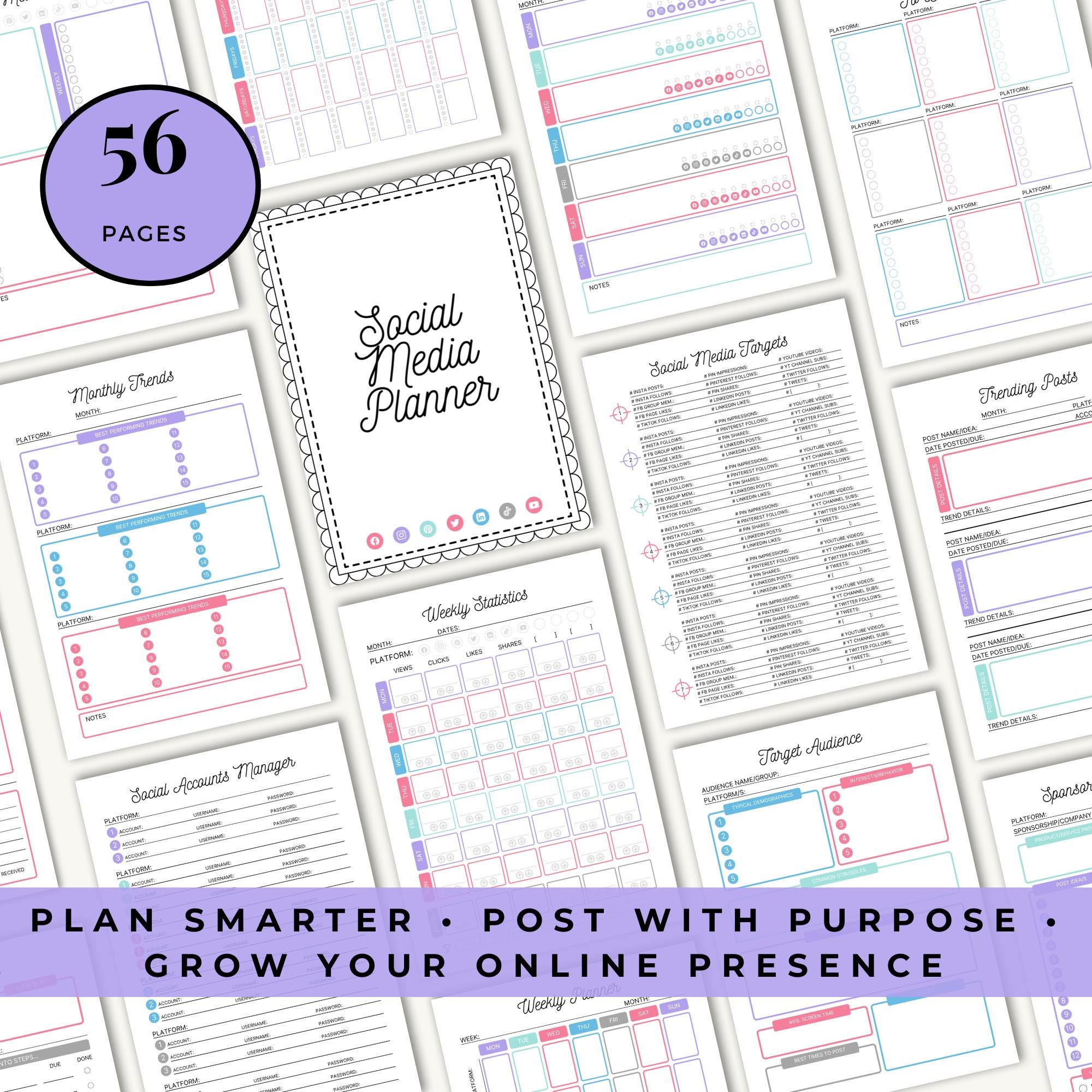 Social Media Planner Bundle, Printable Instagram Marketing Strategy ...
