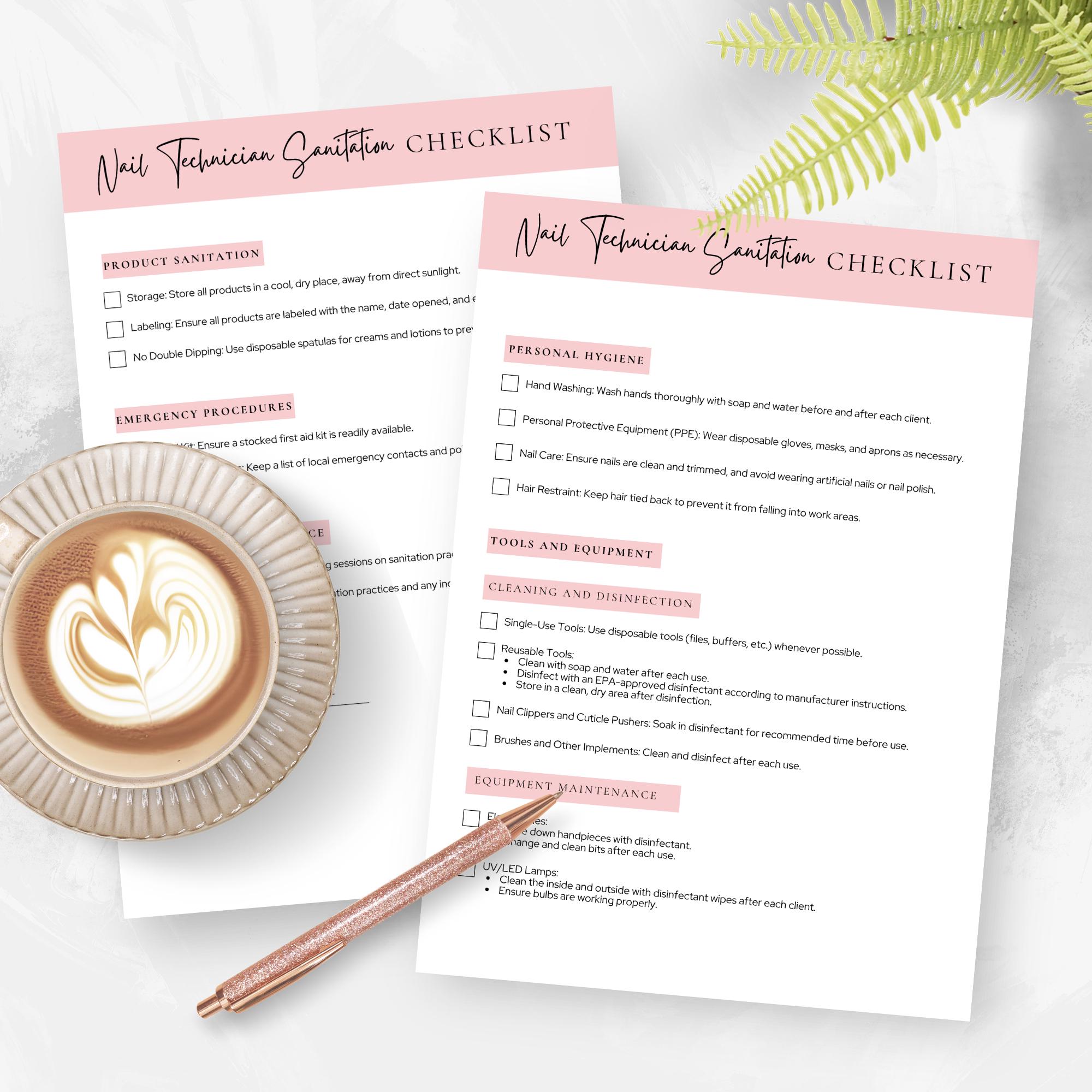 Nail Salon Hygiene Checklist | Nail Tech Sanitation Guide | Printable ...