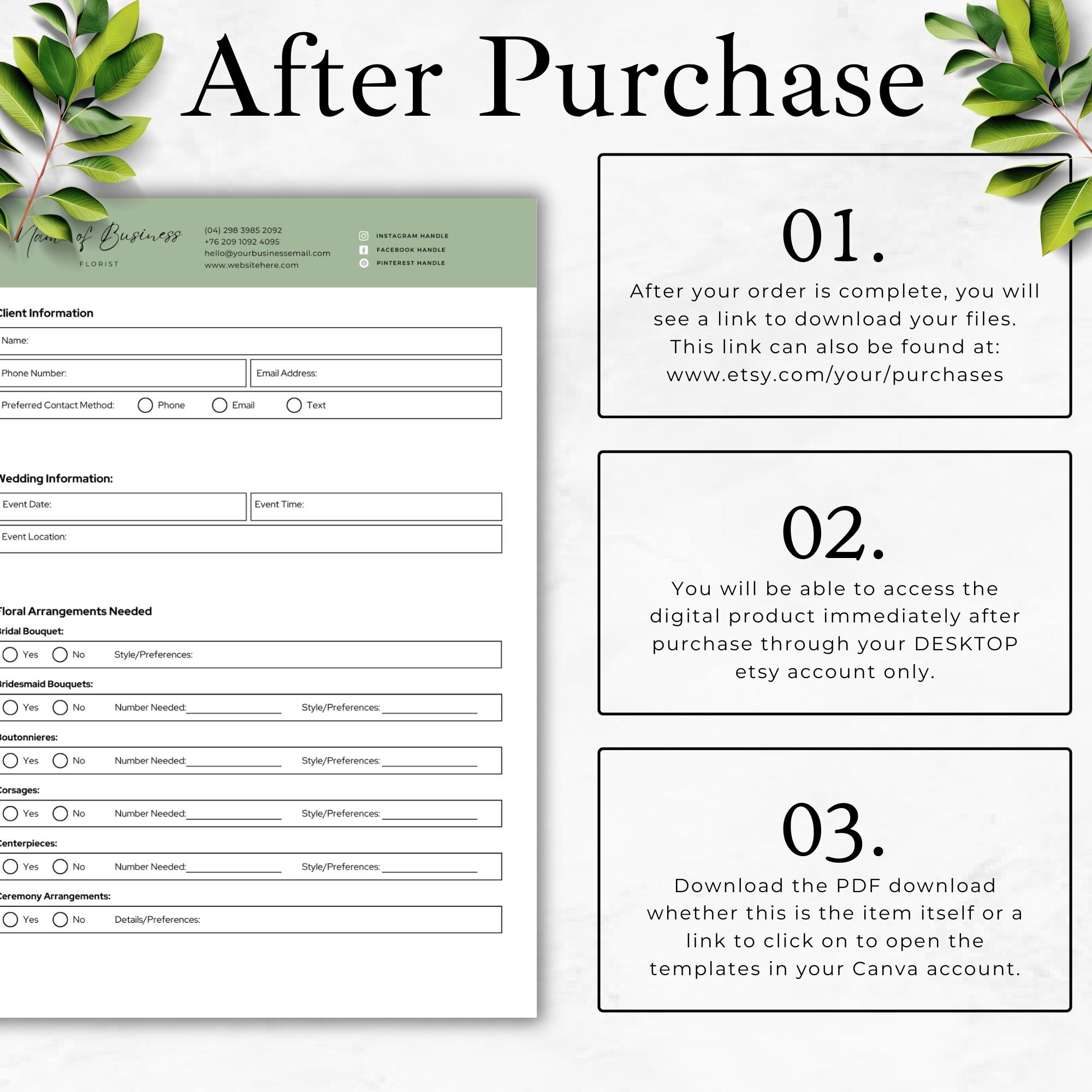 Wedding Florist Consultation Form Template Floral Design Planning Guide ...