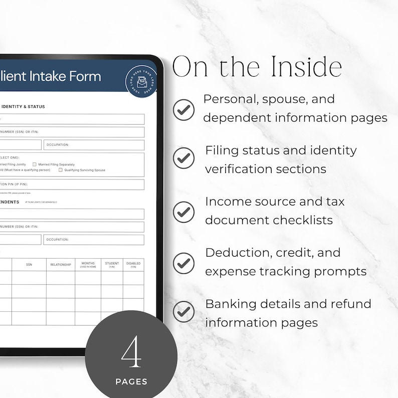 Tax Client Intake Form Template, Editable Canva Tax Organizer ...