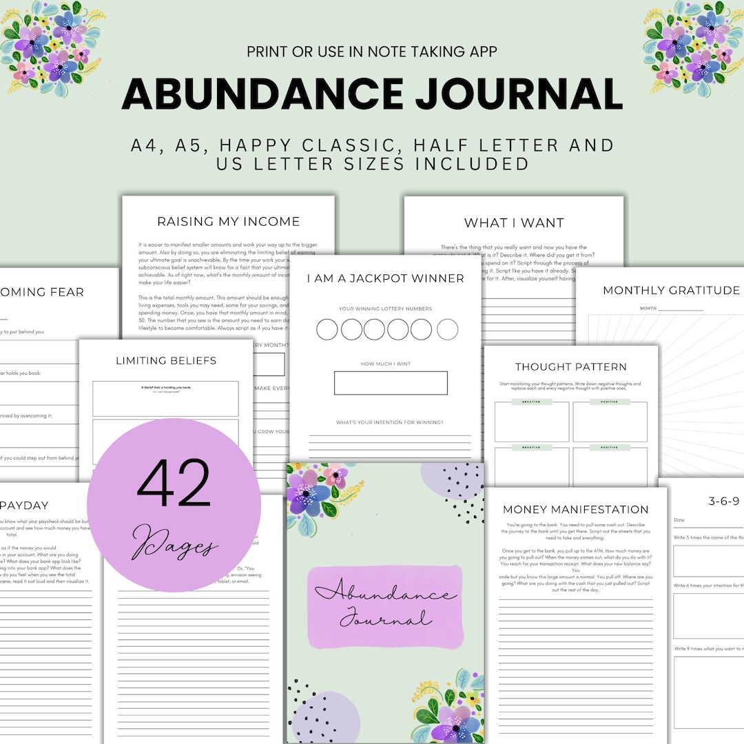 Abundance Journal Template Law of Attraction Printable Mindfulness ...